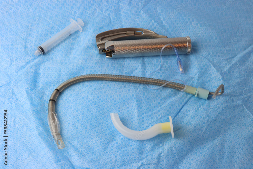 Foto de Stock Medical items for airway management above a surgical ...