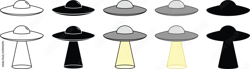 Vector de Stock UFO Flying Saucer and Beam Clipart Set - Outline ...