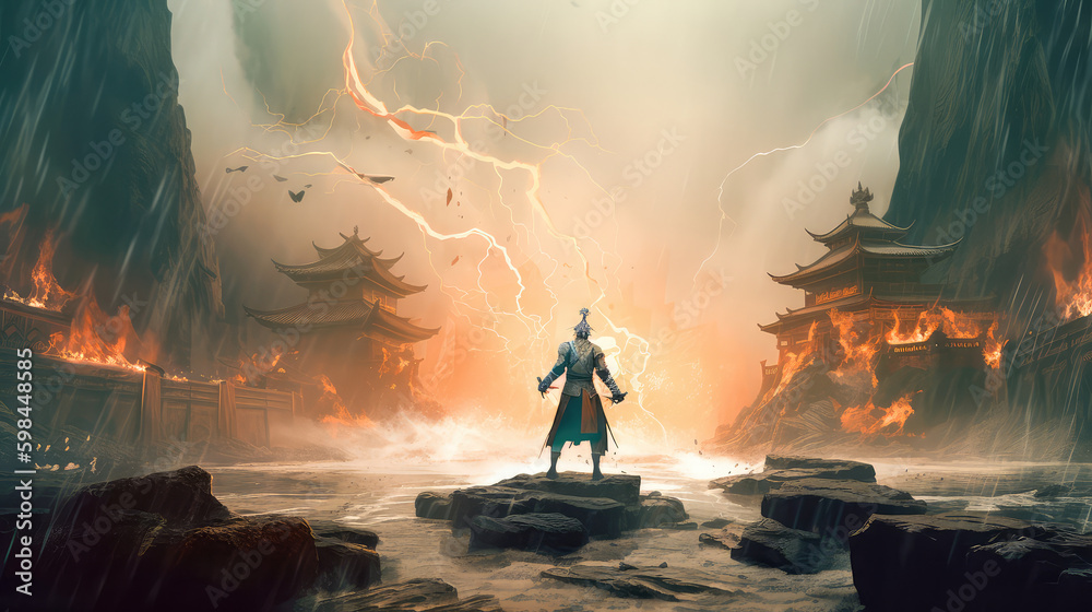Chinese hero on the battlefield with a sword, amazing epic Chinese ...