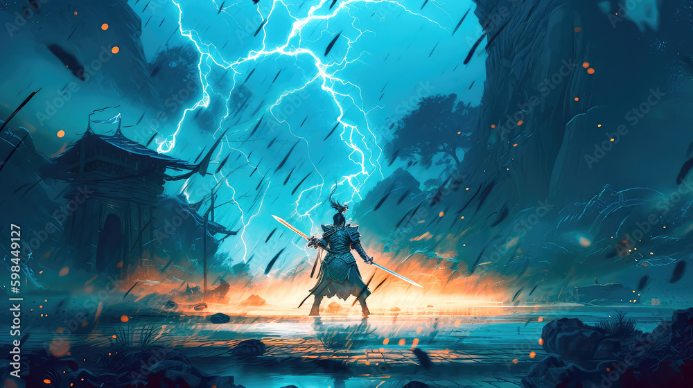 Chinese hero on the battlefield with a sword, amazing epic Chinese ...