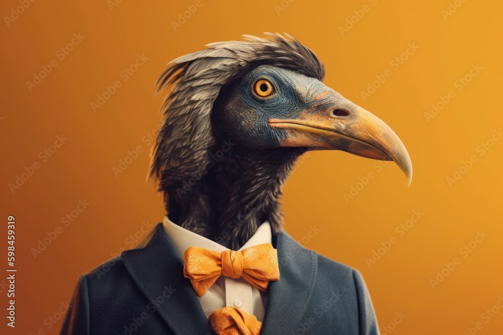 Anthropomorphic bird dressed in a suit like a businessman. business ...
