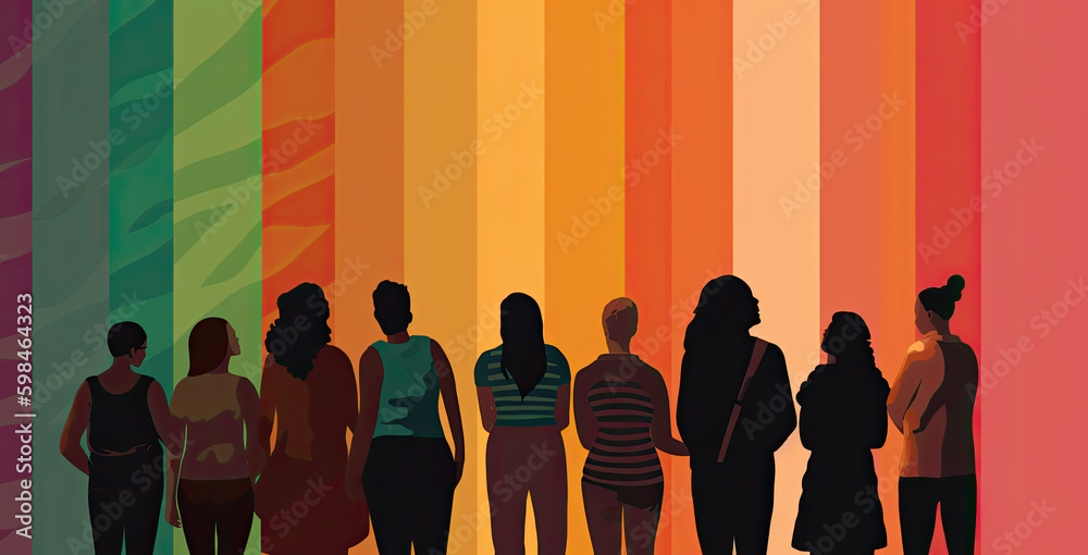 group of young people ilustration Gen Z generation, on colorful striped ...
