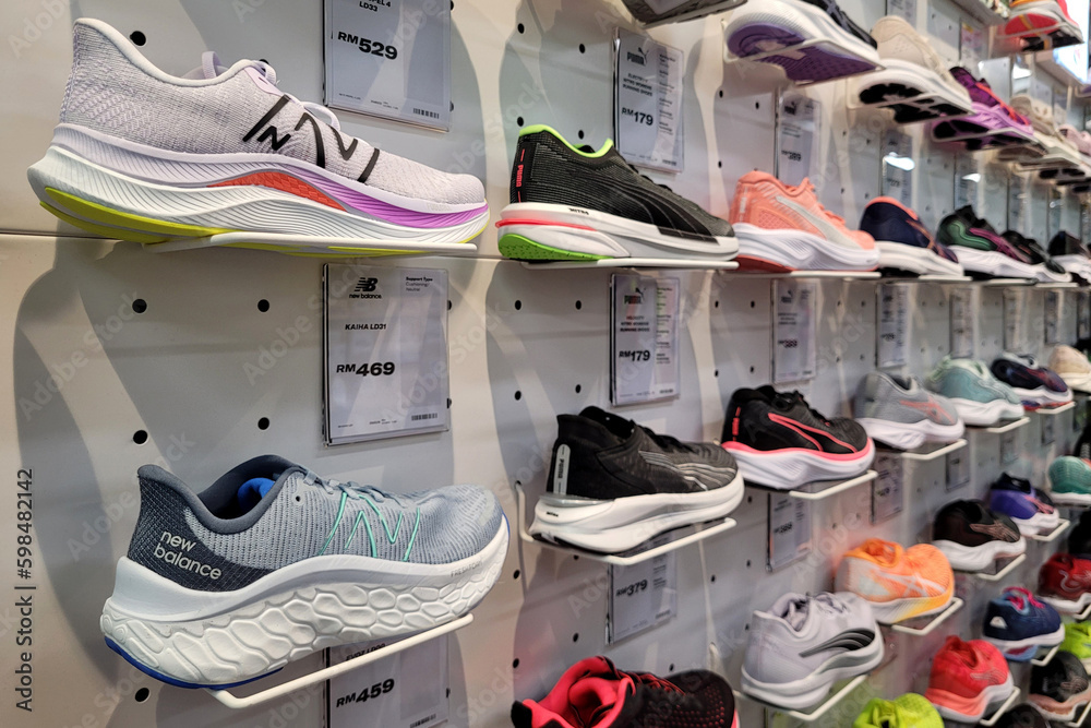 PENANG, MALAYSIA - 28 APR 2023: Various trendy sport shoe brands are ...