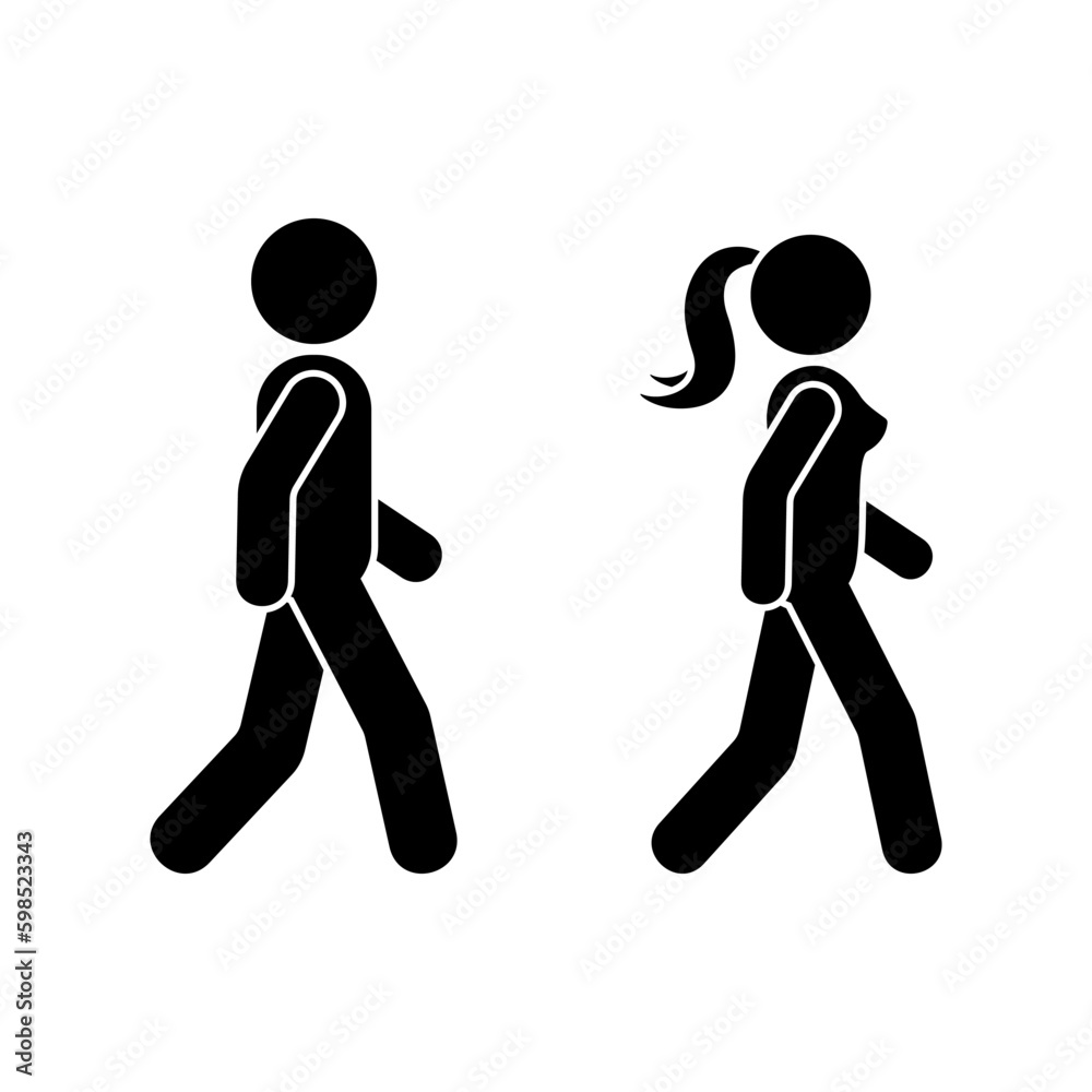 Stick figure man and woman walking side view vector illustration. Male ...
