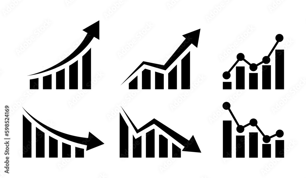 graph icon set. Vector illustration. Set of bar graph high and low ...