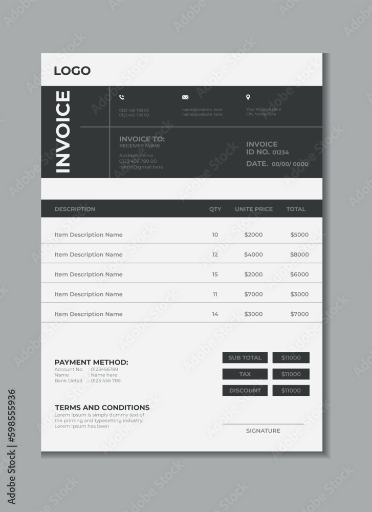 Invoice template design, billing cash voucher, money receipt cash memo ...