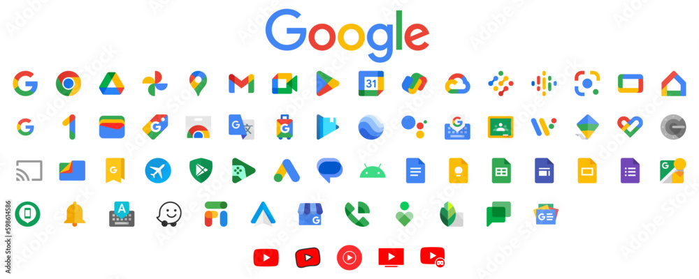 Google icons set.product icon on a white background. gmail, pay ...