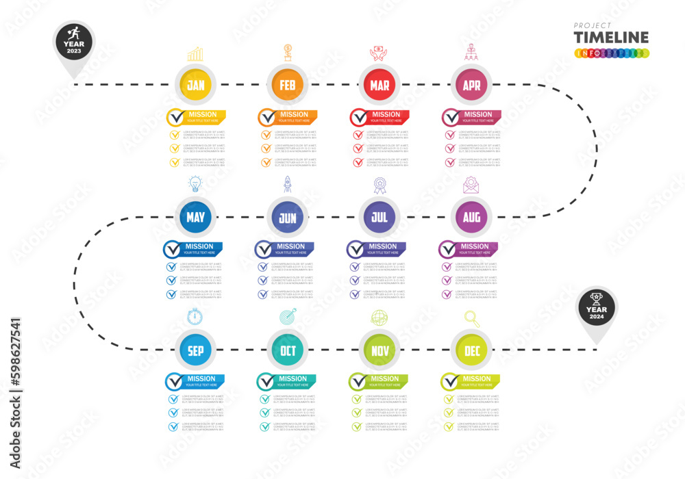 infographic Project timeline graph for 12 months modern diagram ...