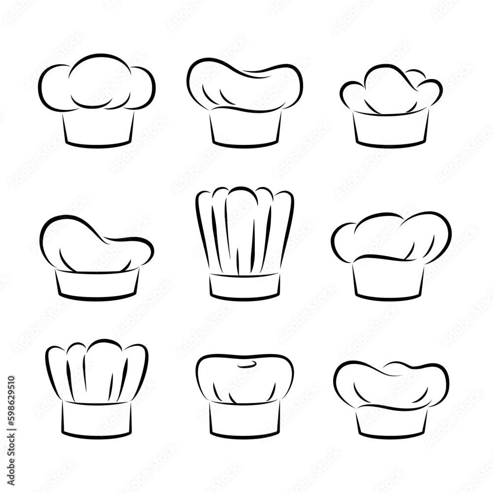 Chef hat line art set vector isolated on white background. Chef toques ...