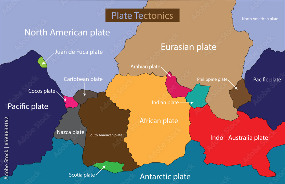 illustration of physics and geography, Tectonic plate earth map ...