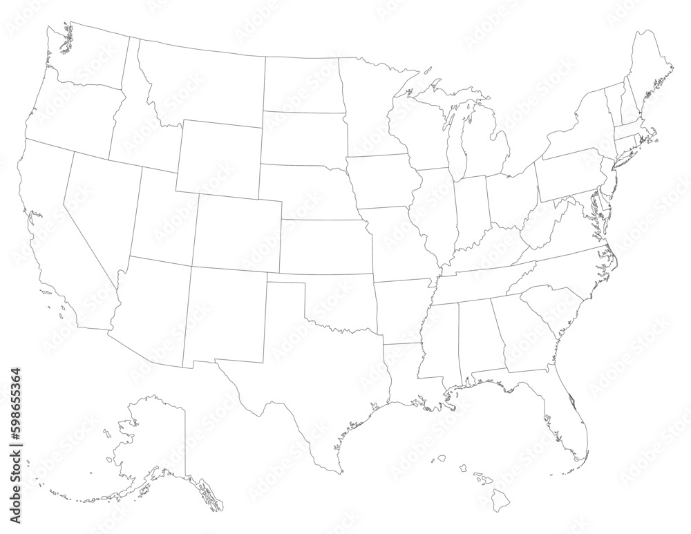 USA map with states, United States of America map. Isolated map of USA ...