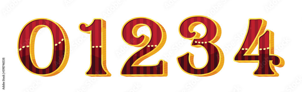 Numbers and Numerals in Circus Style with Volume Funfair Type Symbol ...
