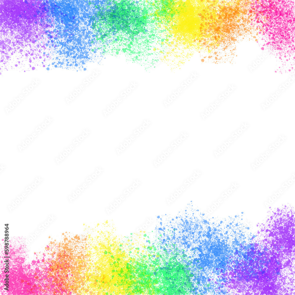 rainbow splatter watercolor edges overlay, transparent sheer border ...