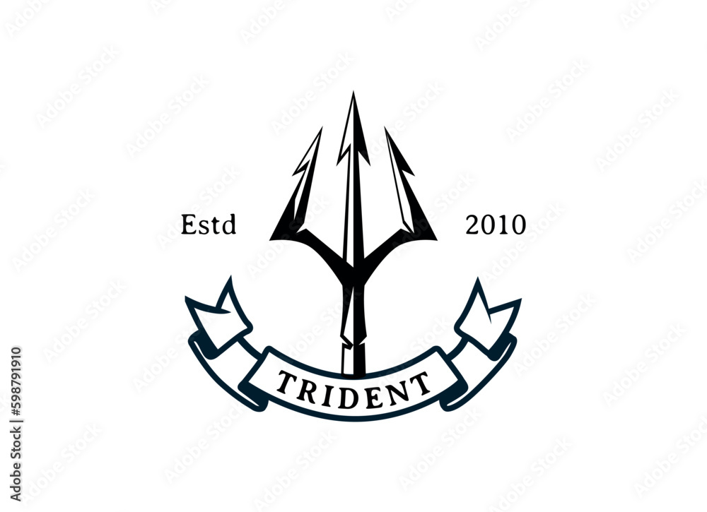 Trident Neptune God Poseidon Triton King Shiva Spear Label logo design ...