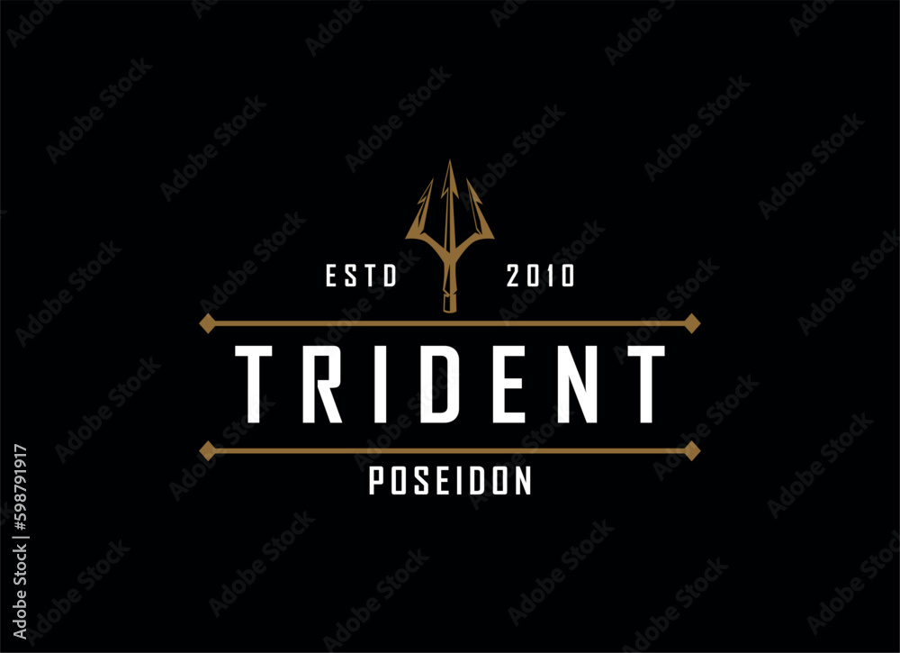 Trident Neptune God Poseidon Triton King Shiva Spear Label logo design ...