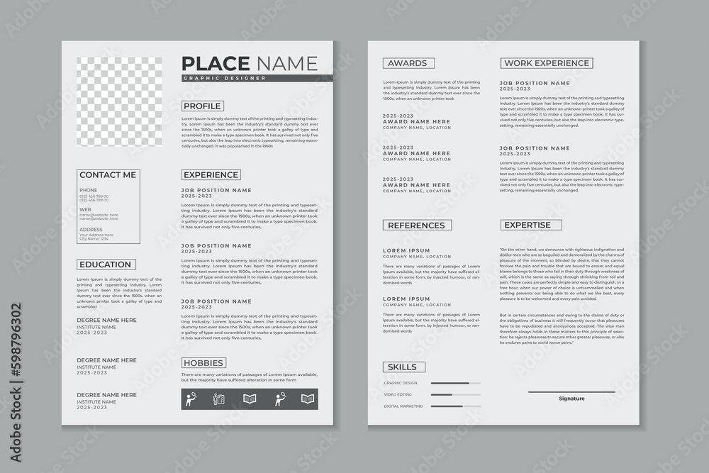 Vector de Stock Professional modern and clean double pages resume template, CV layout design ...