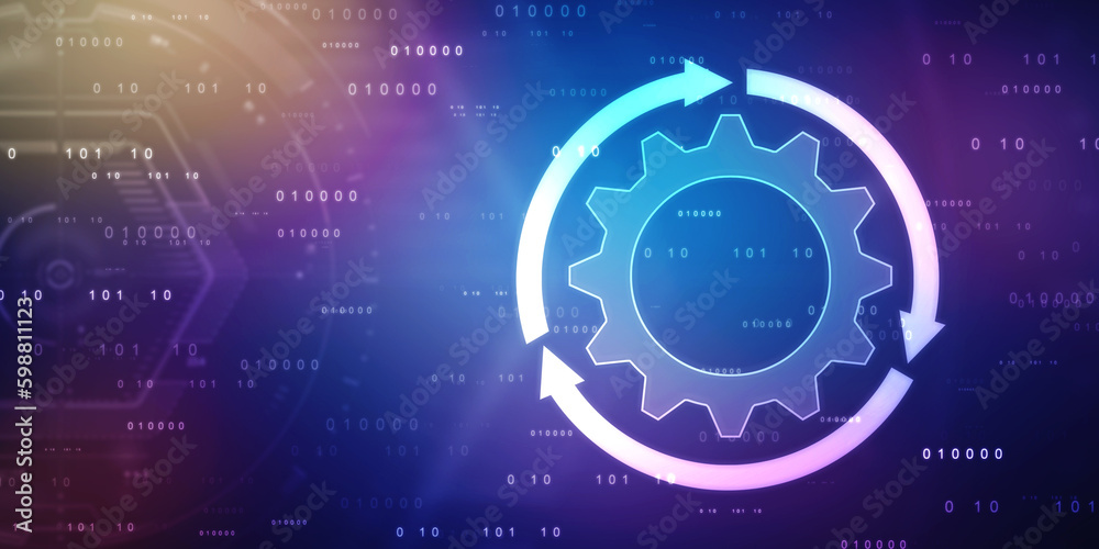 Update icon with binary codes on technology abstract background, Update System Upgrade Software ...