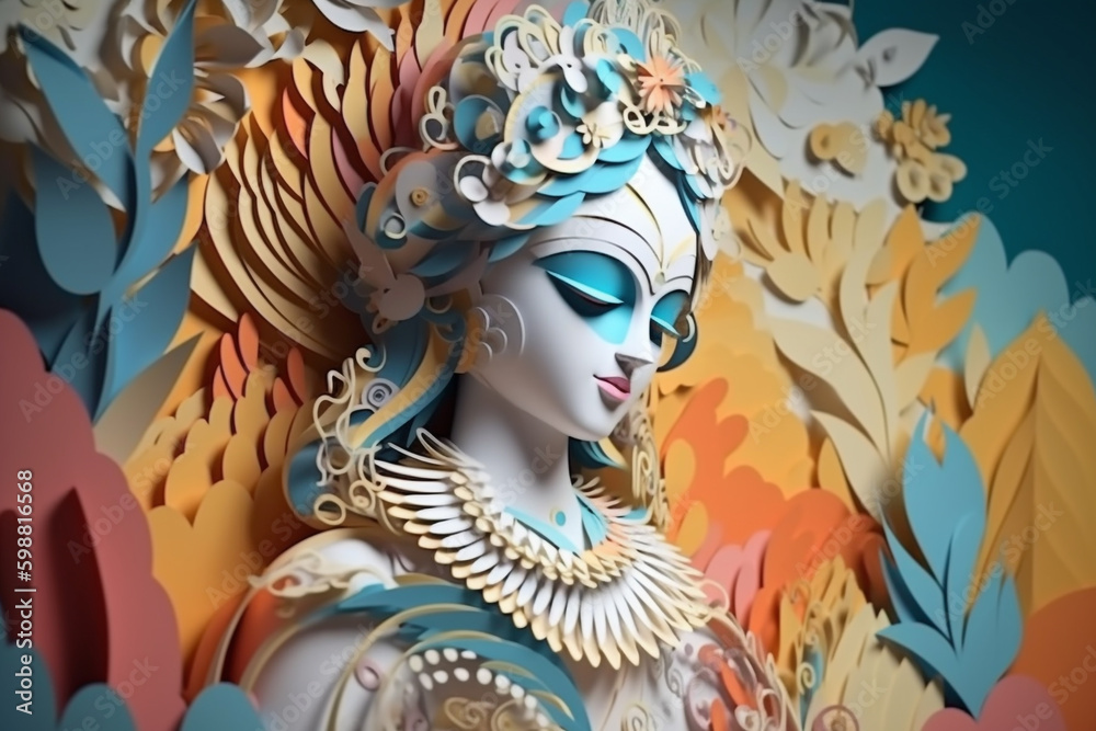 Culture and religious concept. God Krishna sculpture. Copy space. Paper ...