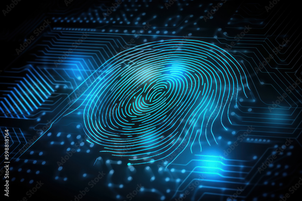 Abstract blue computer chip with unique fingerprint pattern for ...