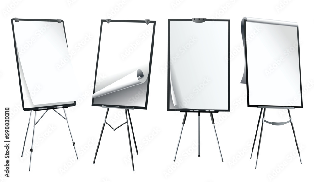 Flipchart mockup set at different angles. Presentation and seminar ...
