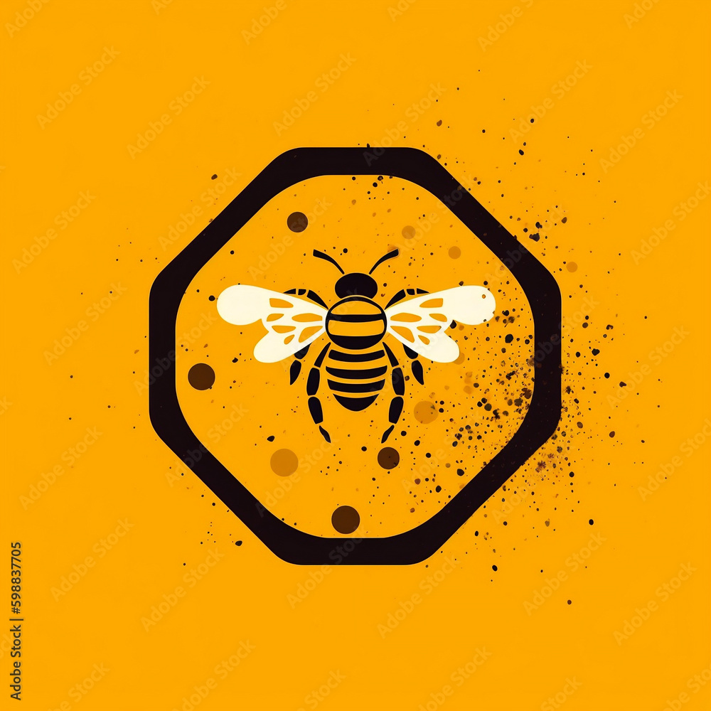 round emblem logo illustration of bee rustic on solid background ...
