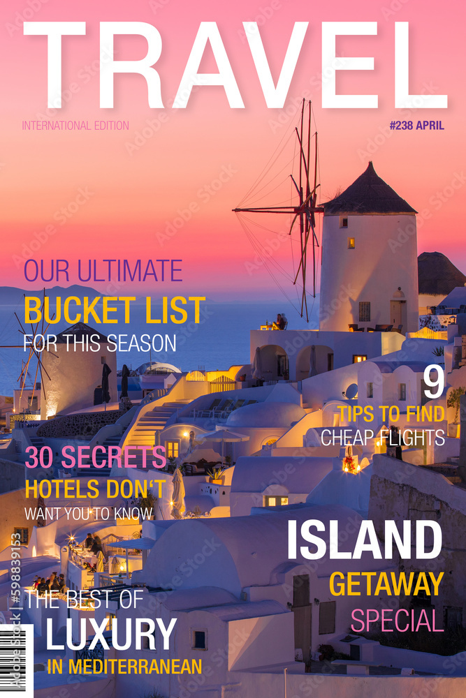 Sample travel magazine cover design Stock Photo | Adobe Stock