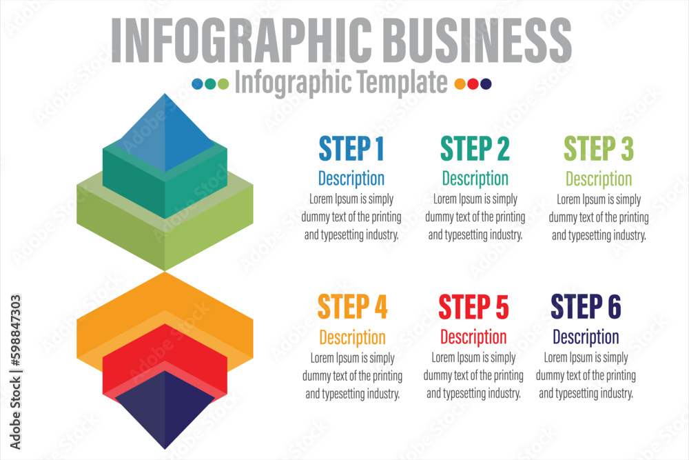 3D Infographic template for business. 6 steps Modern Mindmap pyramid ...