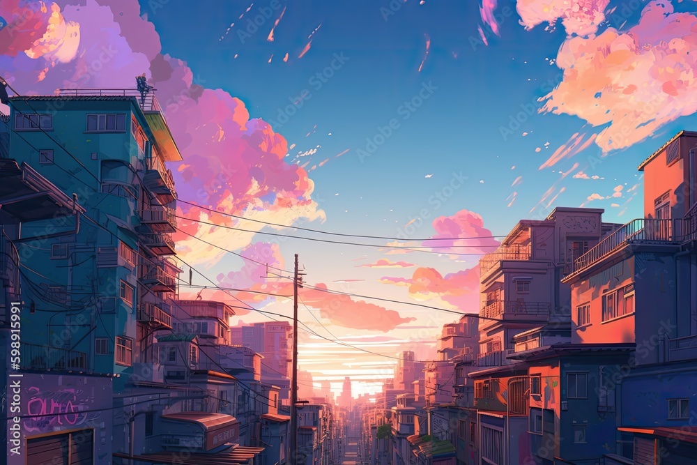 Anime cartoon neon game background, app gaming background sky with ...