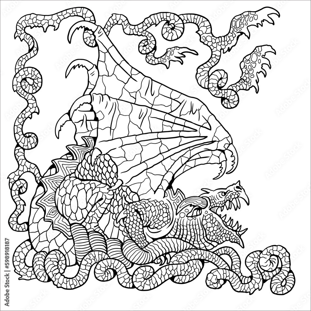 Dragon coloring page. Fantasy vector illustration with mythical ...