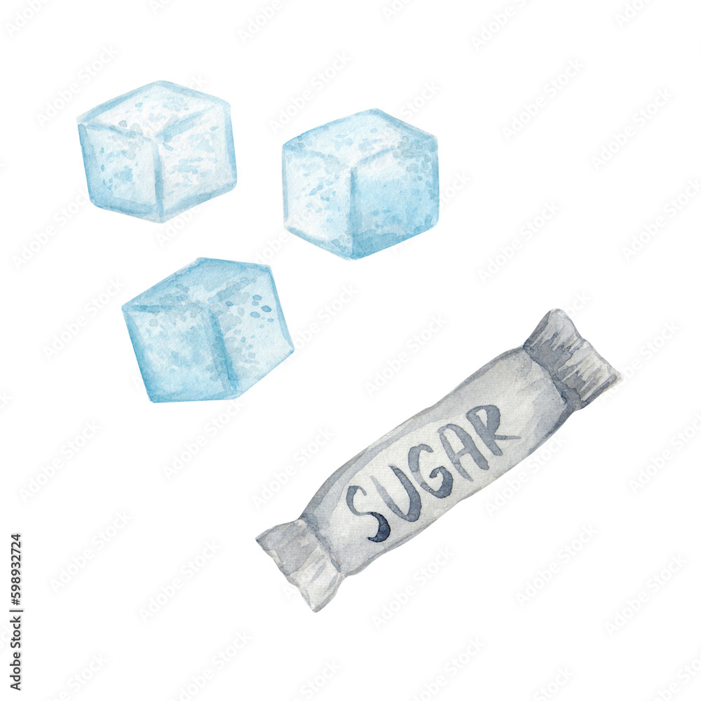 watercolor sugar set sugarcane clip art. hand drawn sugar cubes and ...
