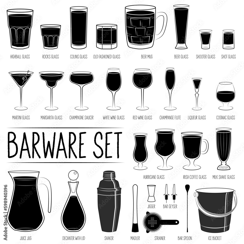 Vetor do Stock Set of glasses. Bar glass set. Collection of various ...