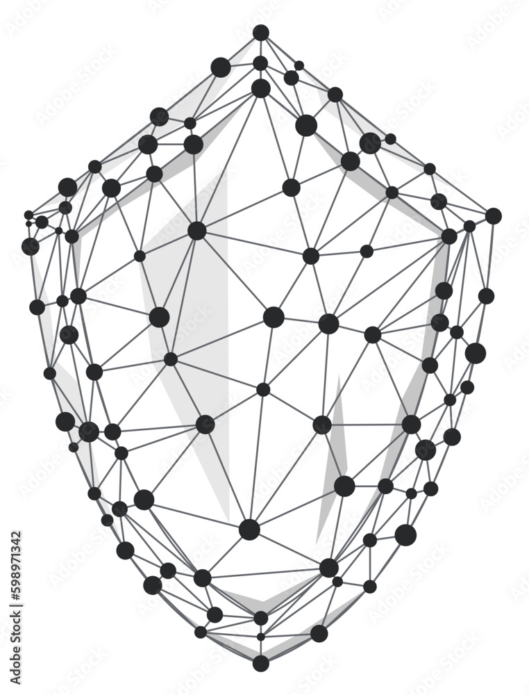 Shield wireframe polygon with line and dots isolated on white ...