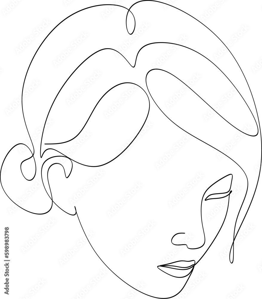 Woman abstract face, one line drawing. Hand drawn outline illustration ...