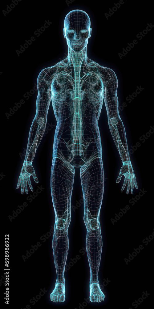 Generative AI illustration of wire frame human body anatomy X ray ...