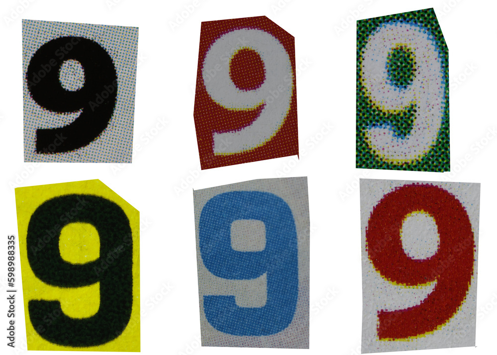 Number 9 magazine cut out font, ransom letter, isolated collage ...