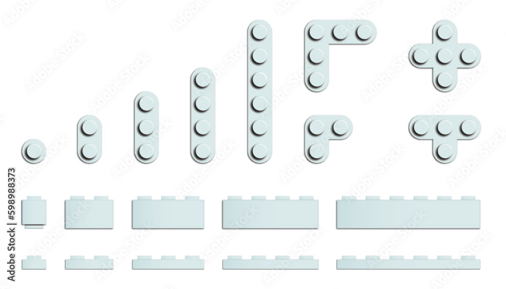 Set of colored building bricks in various lengths with rounded corners ...