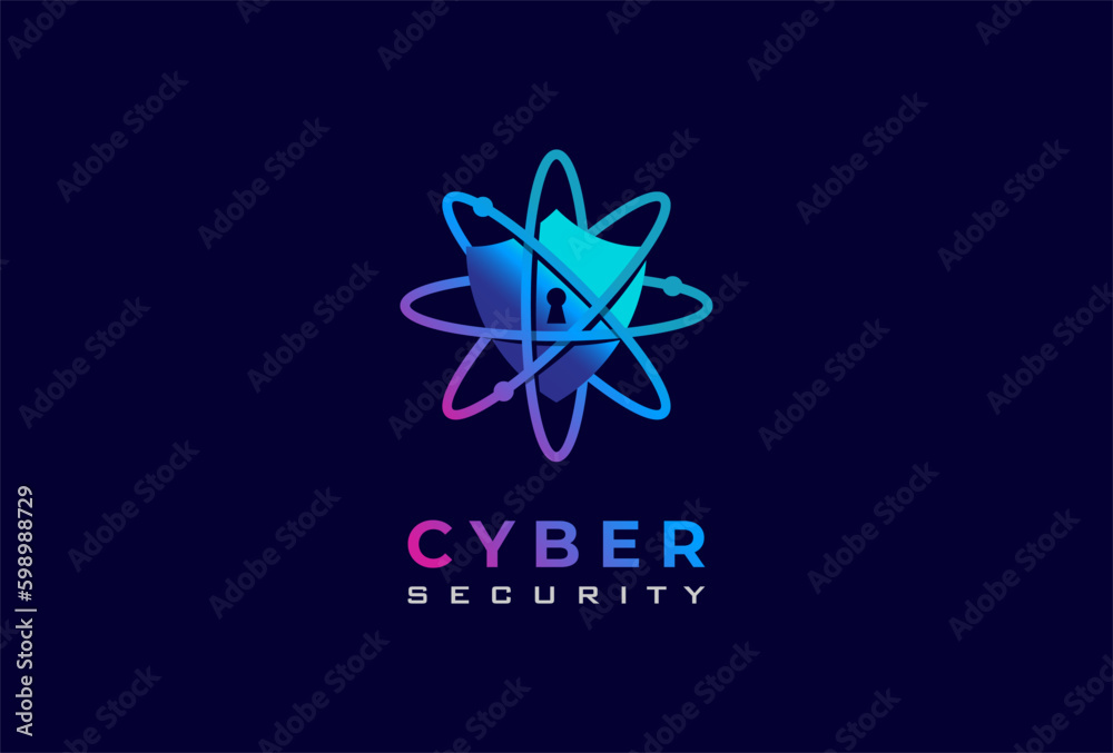 Cyber Security Logo, shield and keyhole with orbit combination, usable ...