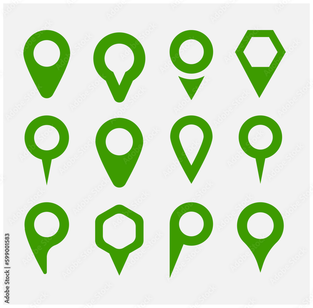 Stockvector Green Location Pointer Set on White Background. Green GPS ...