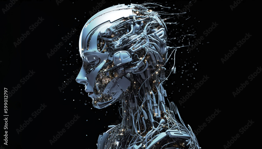 Female robot face, Artificial intelligence concept. Generative AI Stock ...