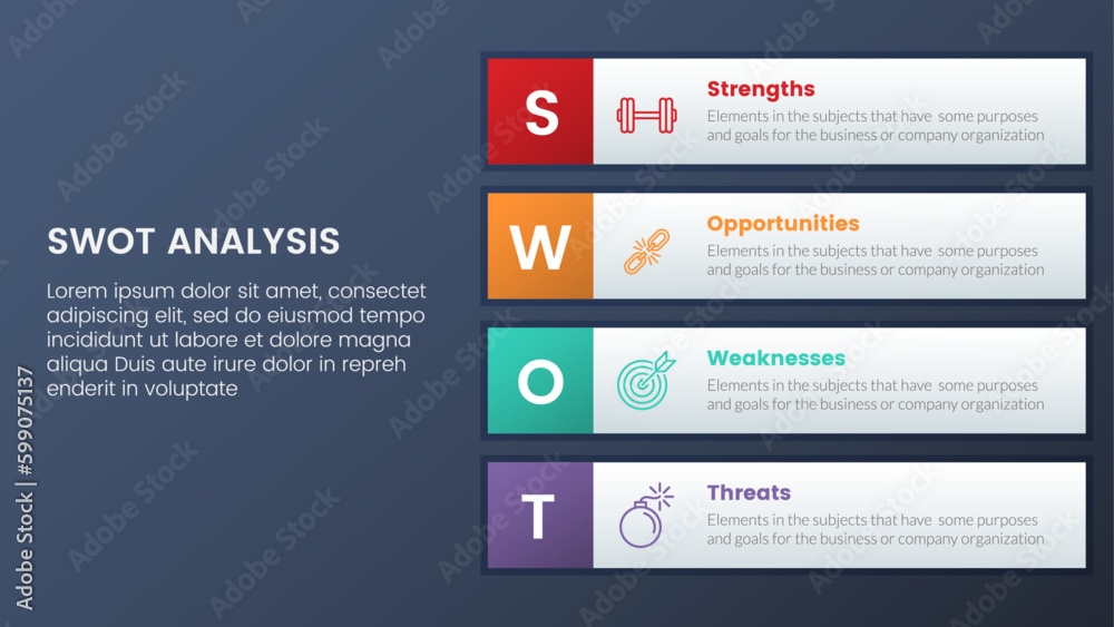 swot analysis concept with vertical square box layout for infographic ...