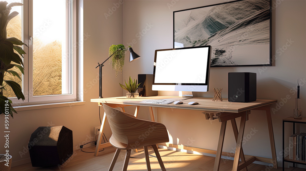 Online webinar virtual meeting interior home office computer desk study ...