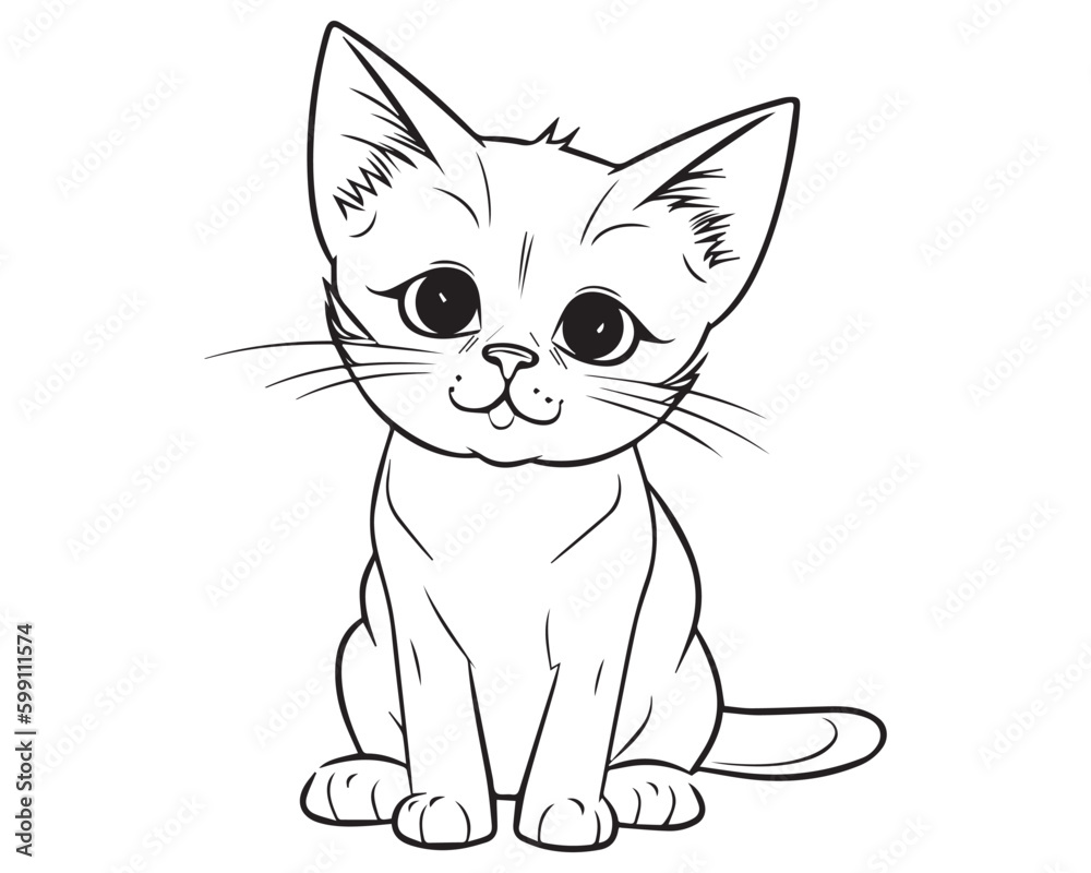 A drawing of a cat with a black outline. Silhouette line art cat coloring page. Stock Vector ...