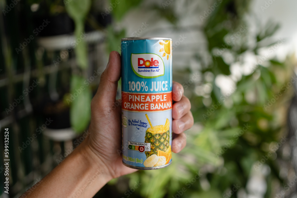 PENANG, MALAYSIA - APR 04, 2023: Hand holding Dole brand pineapple ...