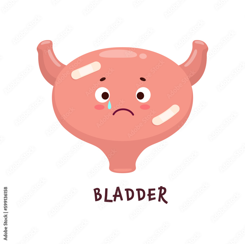 Bladder sick, body organ character injured or unhealthy, cartoon vector ...