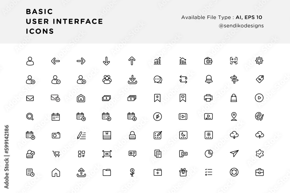 Simple Basic User Interface Outline Icons Stock Vector | Adobe Stock