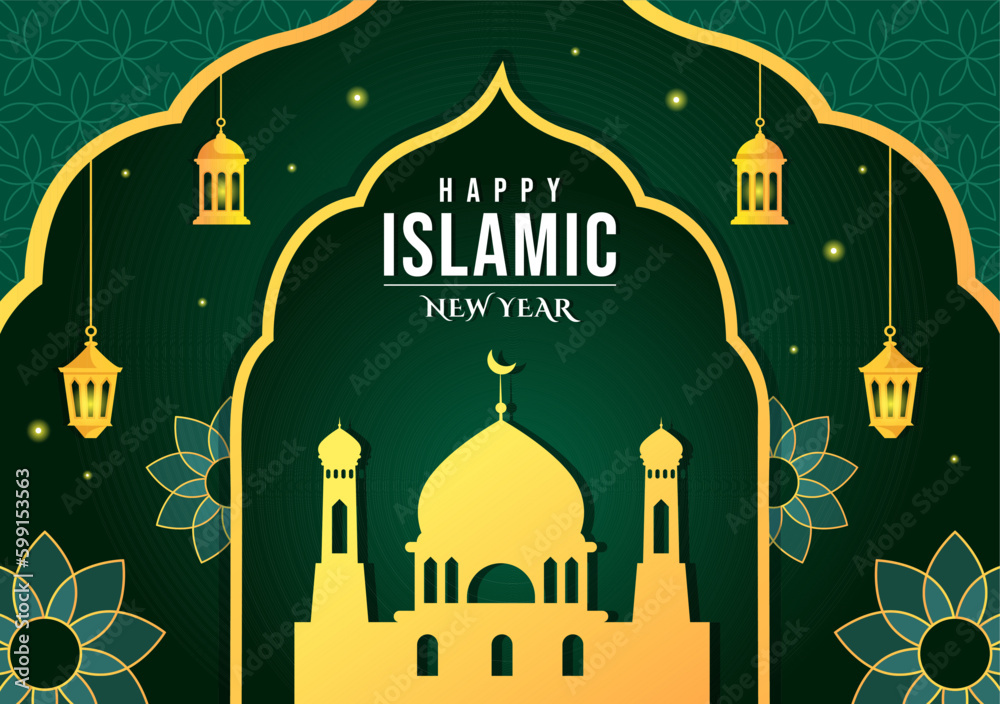 Happy Muharram Islamic New Year Vector Illustration with Muslims ...