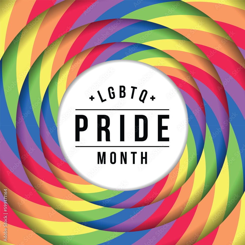 LGBTQ plus Pride month text in abstract circle roll rainbow pride flag ...