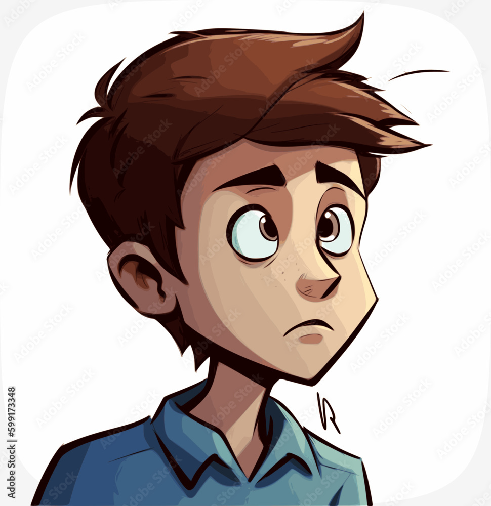 Cute little kid boy confused with question mark. Cartoon schoolboy ...