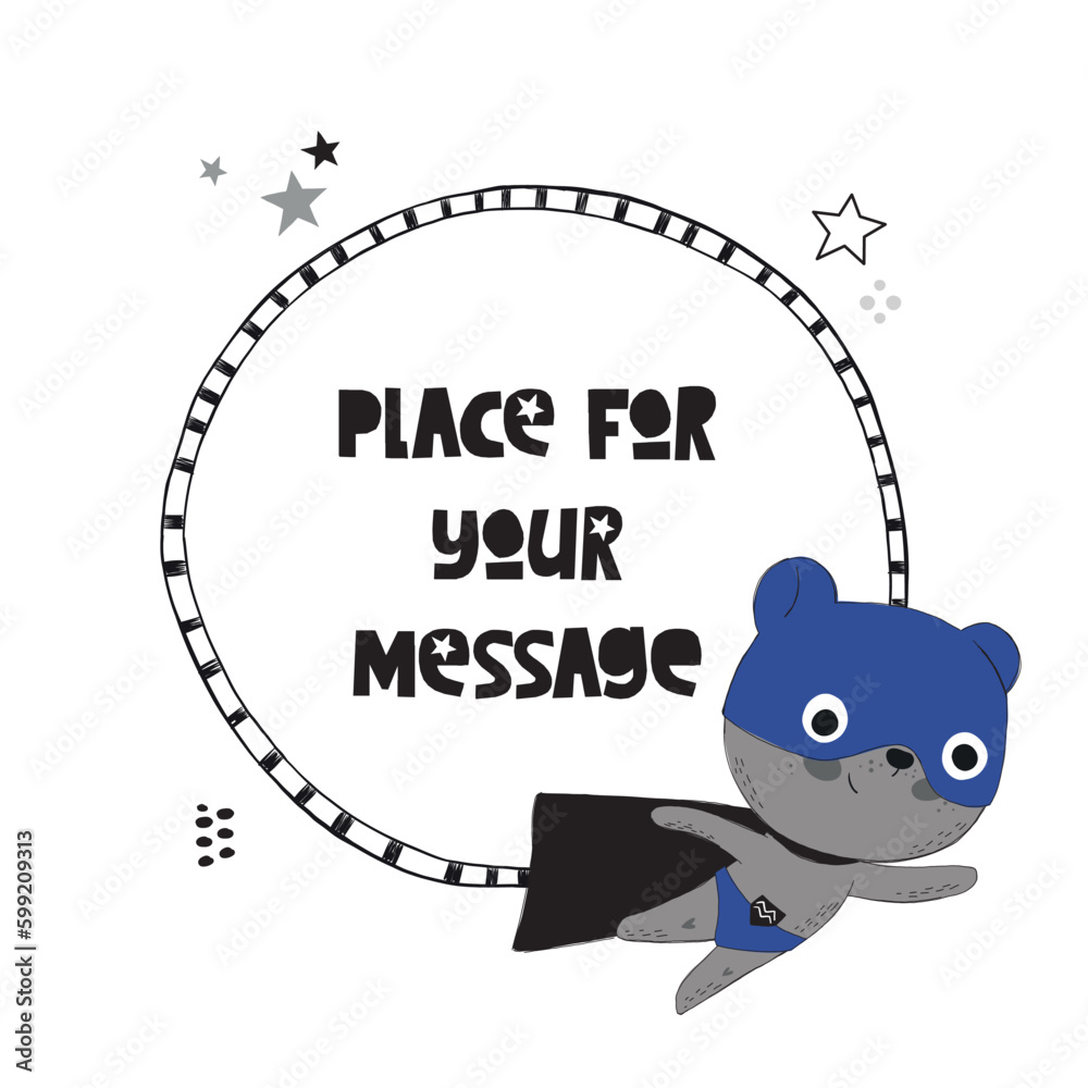 Superhero Bear animal character wearing comic costume, hand drawn style ...