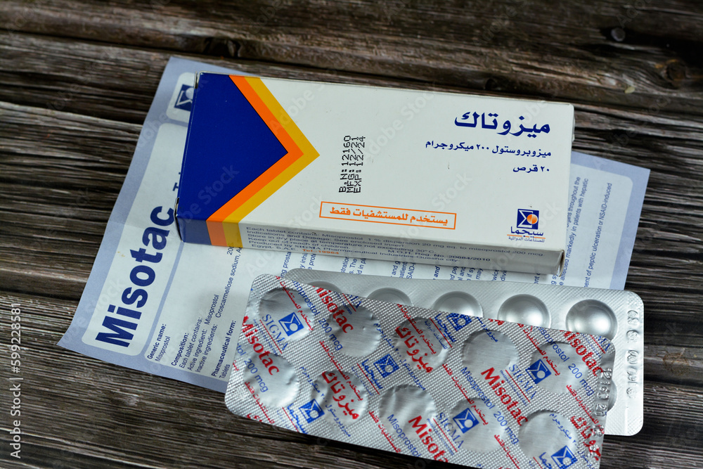 Cairo, Egypt, May 3 2023: Misotac 200 mcg tablets by Sigma for hospital ...